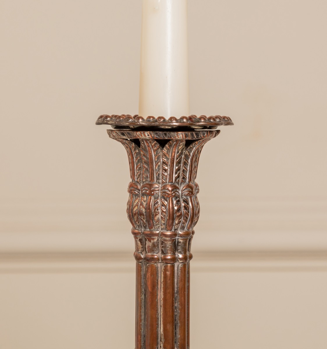 A set of four silver plated cluster column candlesticks, circa 1800 ...