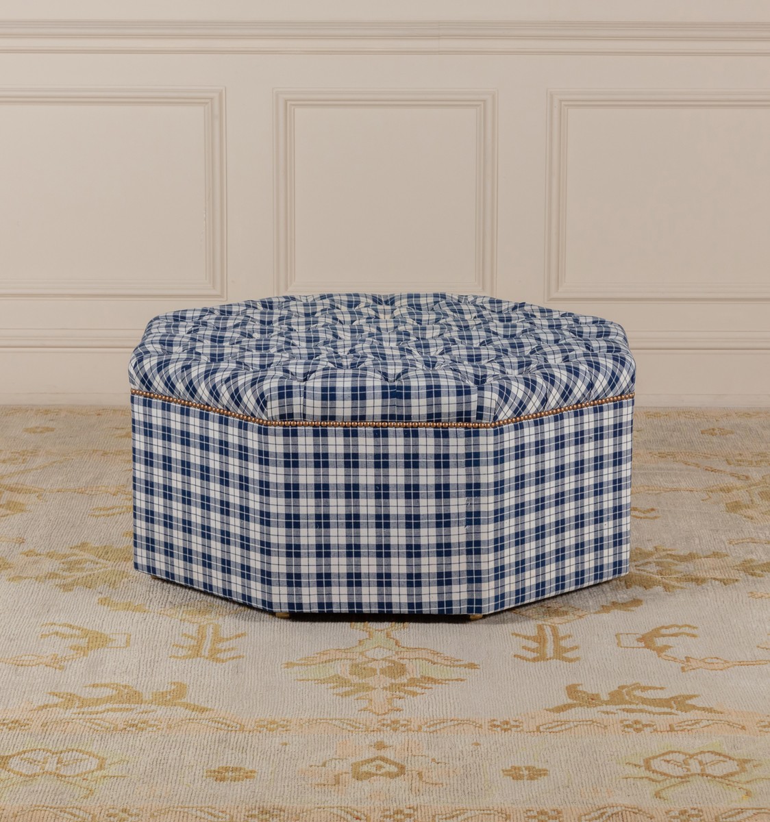 Octagonal Ottoman in Antique Check Fabric | Robert Kime Ltd | Antiques ...