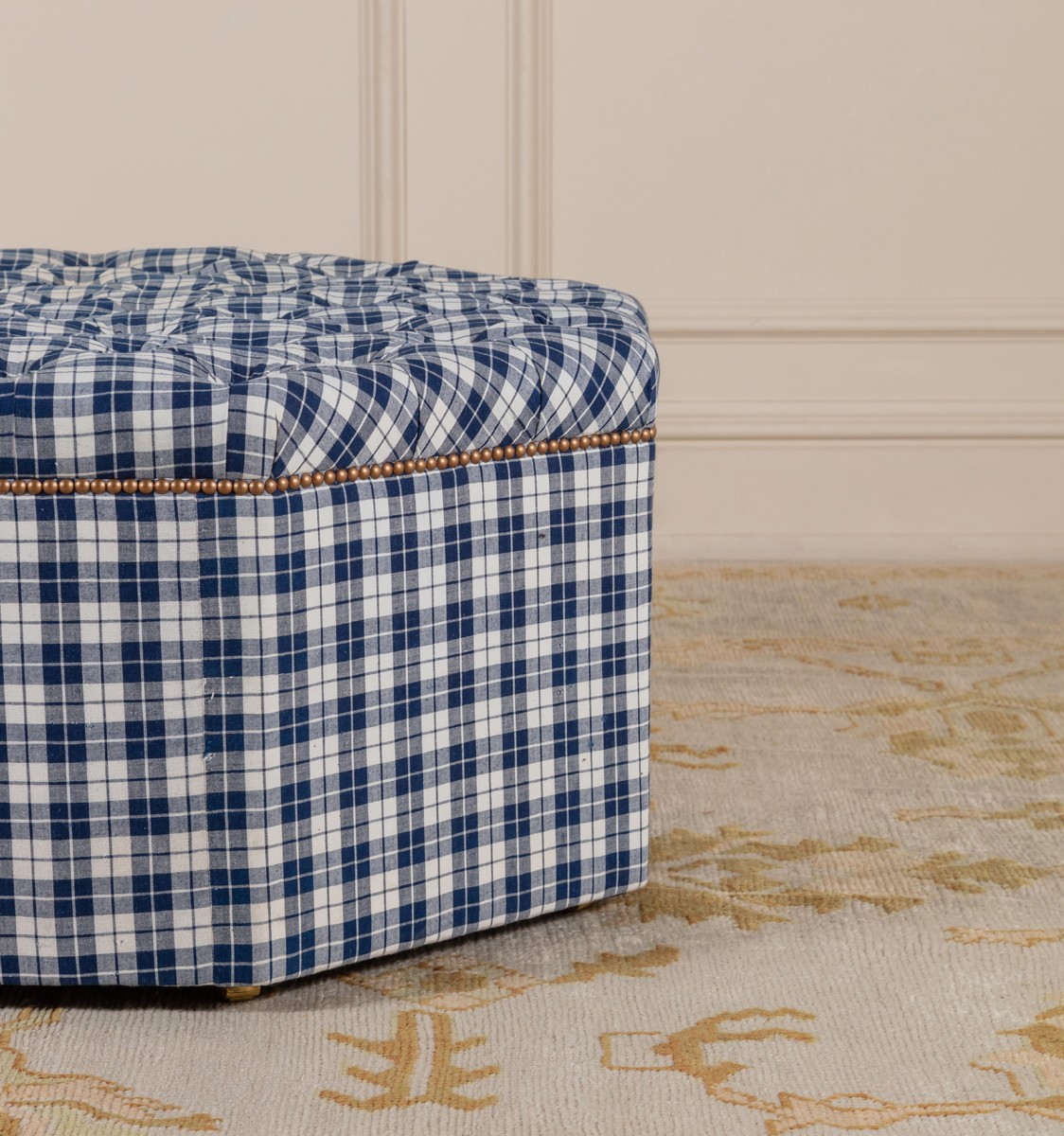 Octagonal Ottoman in Antique Check Fabric | Robert Kime Ltd | Antiques ...