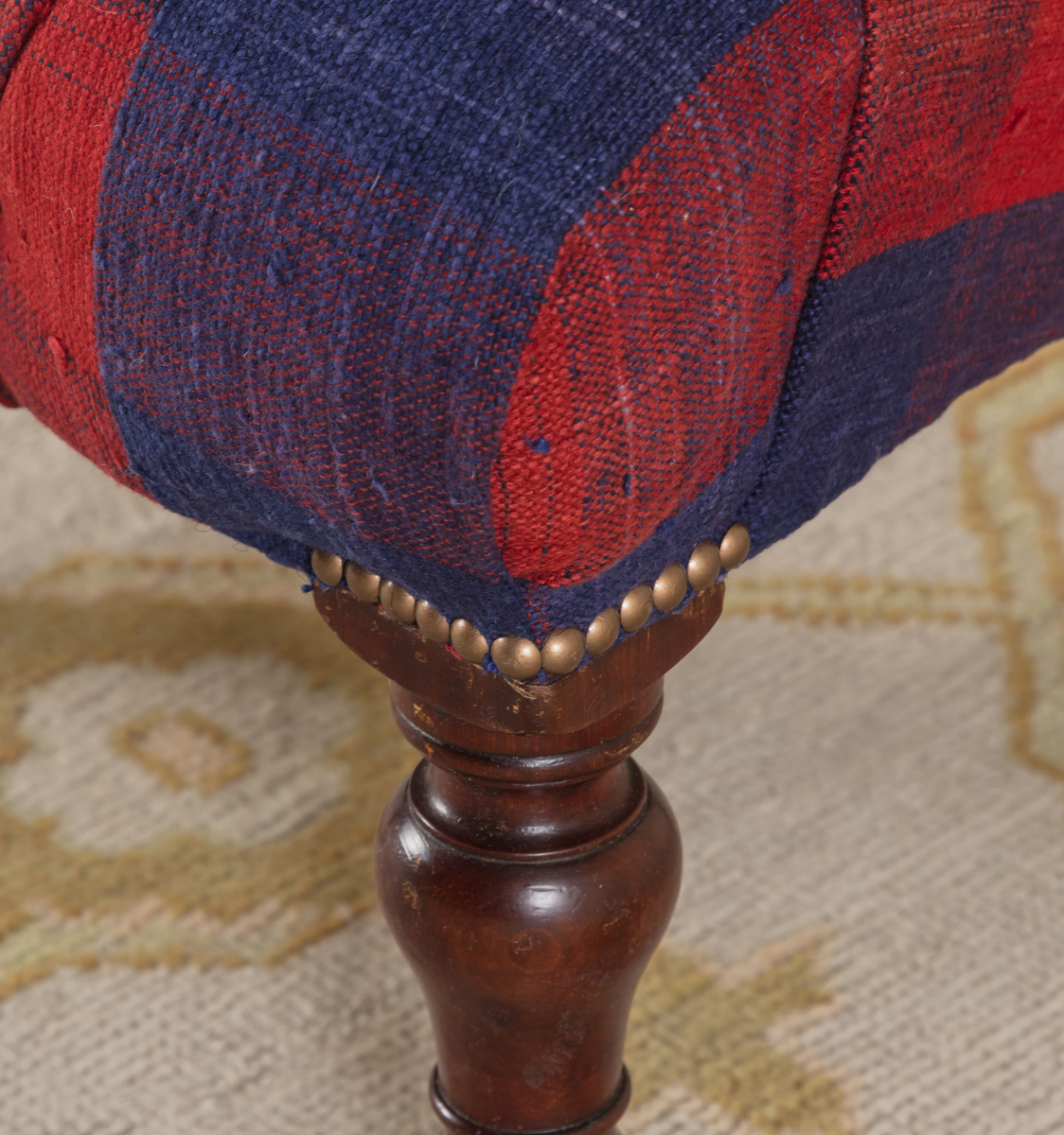 A late 19th Century mahogany slipper chair, stamped 'C Hindley' in red ...