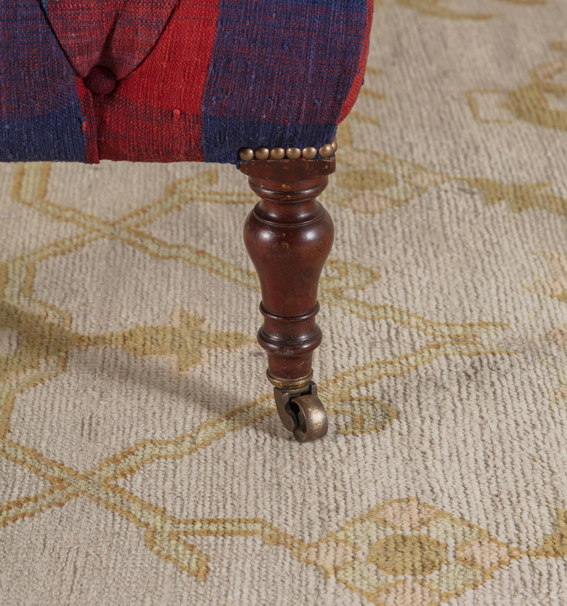 A late 19th Century mahogany slipper chair, stamped 'C Hindley' in red ...